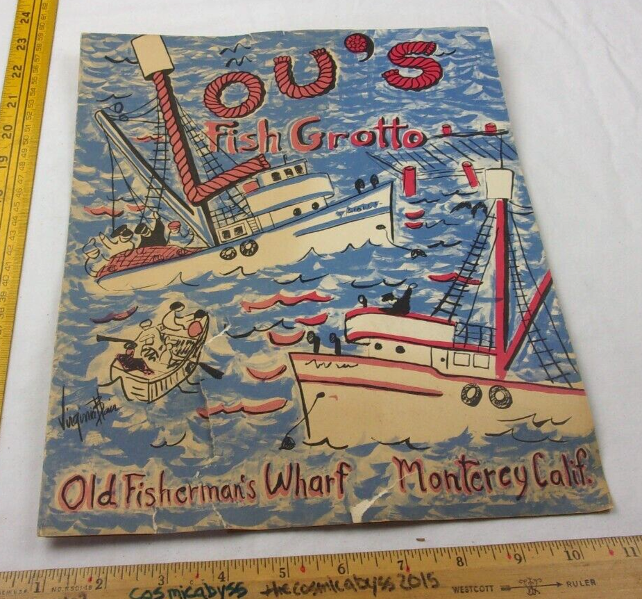 Lou's Fish Grotto Monterey CA Menu VINTAGE 1950s Old Fisherman's Wharf ...