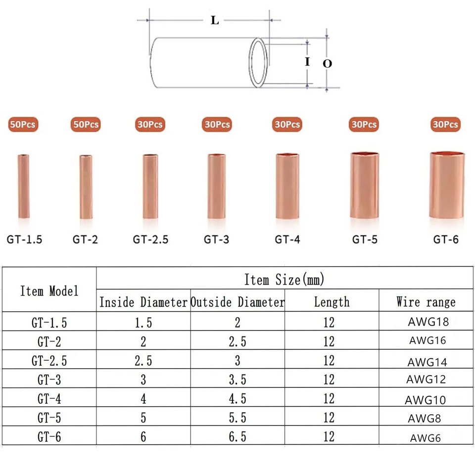 250Pcs 7 Size Non Insulated Wire Splice Ferrules Kit Red Copper Crimp ...