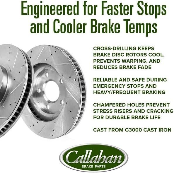 Callahan Front Drilled Slotted Brake Disc Rotors and Ceramic Brake Pads ...