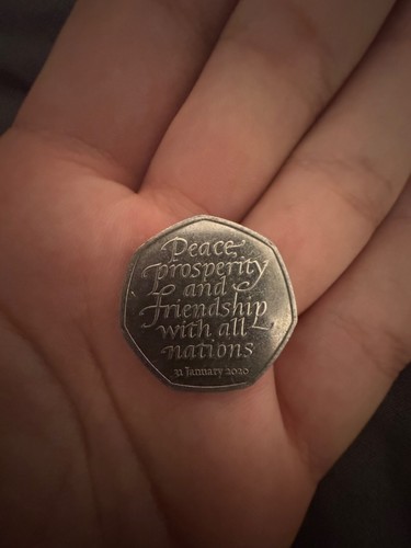 EXTREMELY RARE !! Peace Prosperity 50p Coin 31st January 2020 Great ...