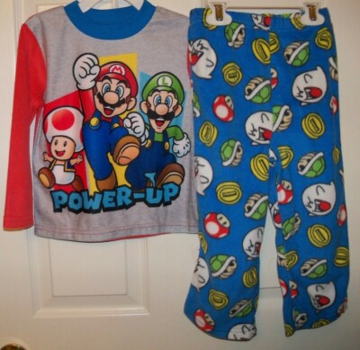 Super Mario Fleece Flame Resistant Long 2 Piece Pajama PJ Set Boys Size ...