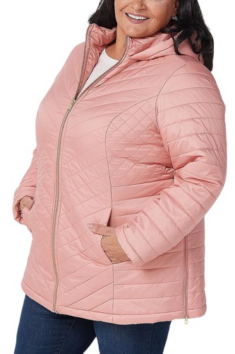 zuda Quilted Puffer Jacket with Ruched Collar Rose | eBay