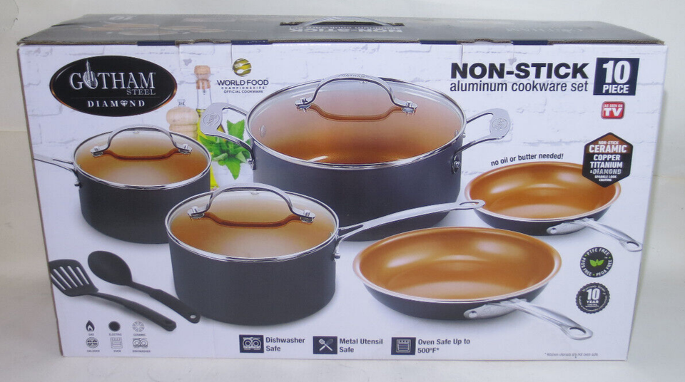 Gotham Steel Non-Stick Ceramic-Copper-Titanium Aluminum Cookware 10-pc ...