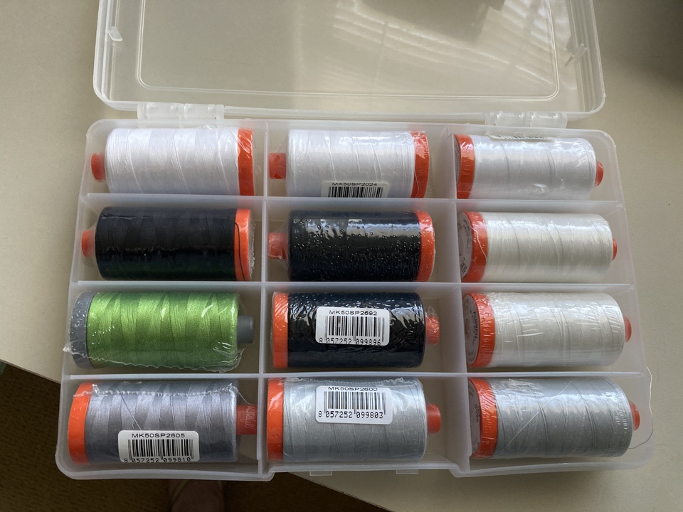 Aurifil Thread Set of 12 with Storage Case, Large Spools, 50wt 1422 yds ...