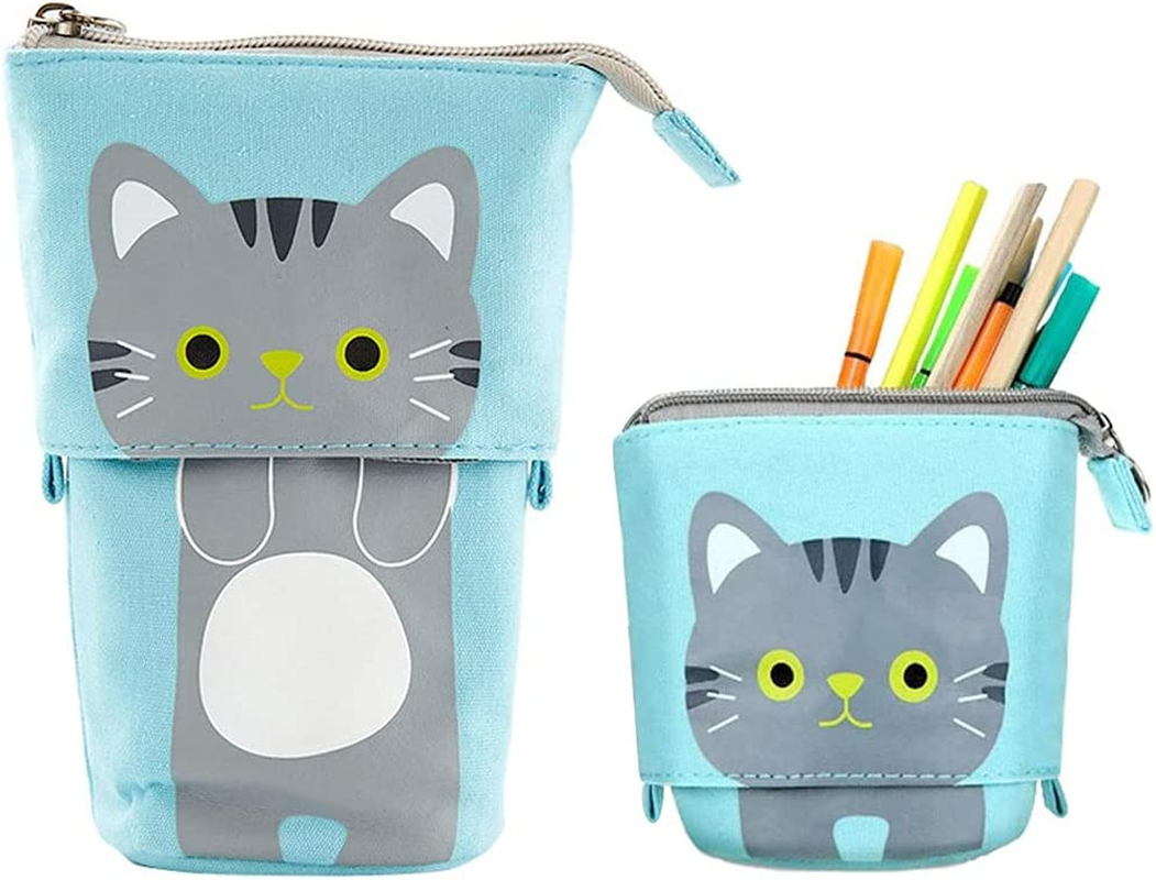 Telescopic Stand up Pencil Case Box, Cute Cat Canvas Desk Organiser ...