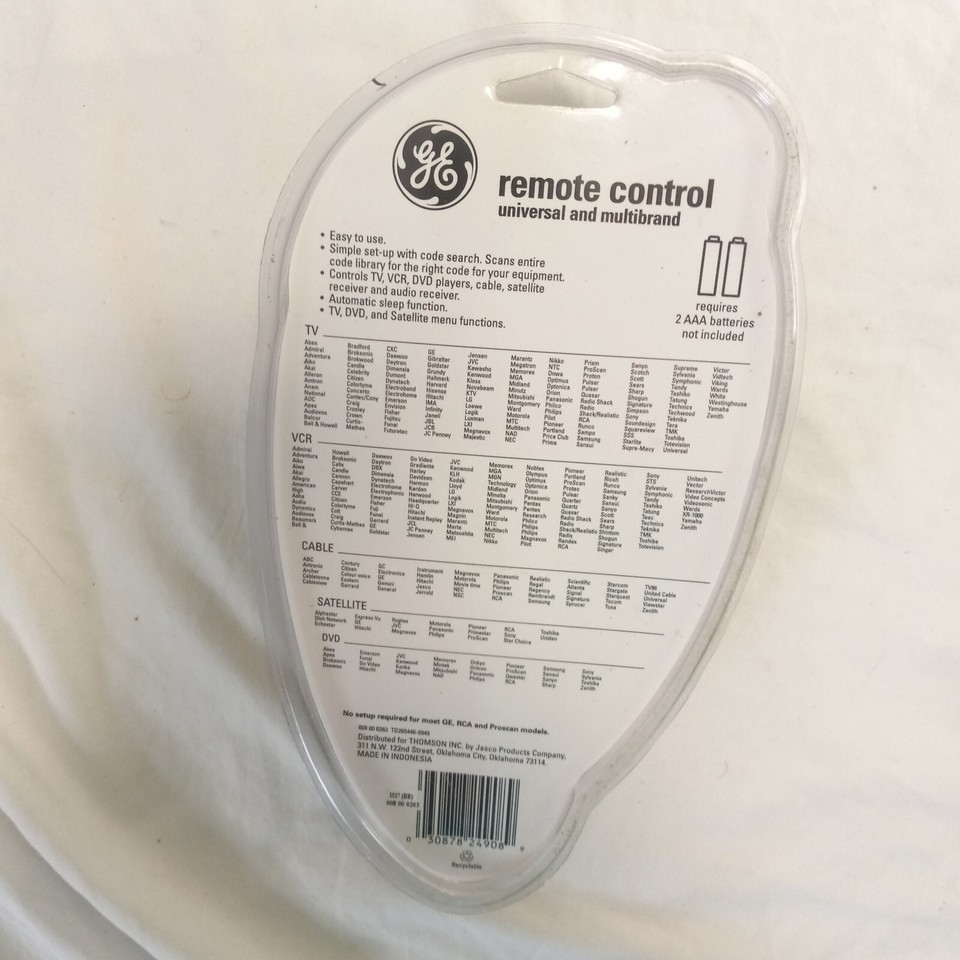 GE 3-Device Universal Remote Control 008 00 0263 TV DVD VCR Cable SAT ...