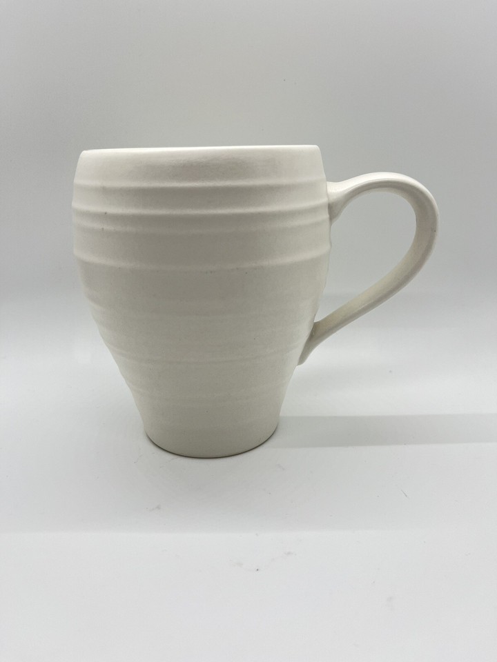 1 Mikasa Swirl White Mugs Set DJ100 Embossed Rings Stoneware Coffee Tea ...