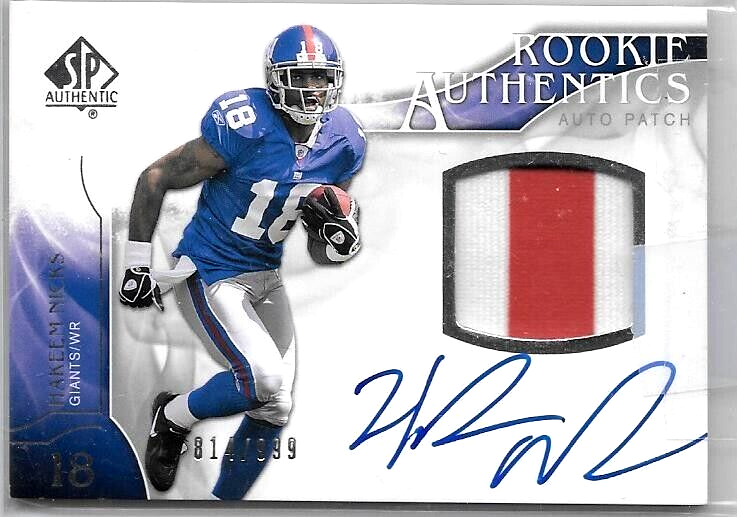 2009 SP Authentic - Rookie Authentics Auto Patch #382 Hakeem Nicks /999 ...