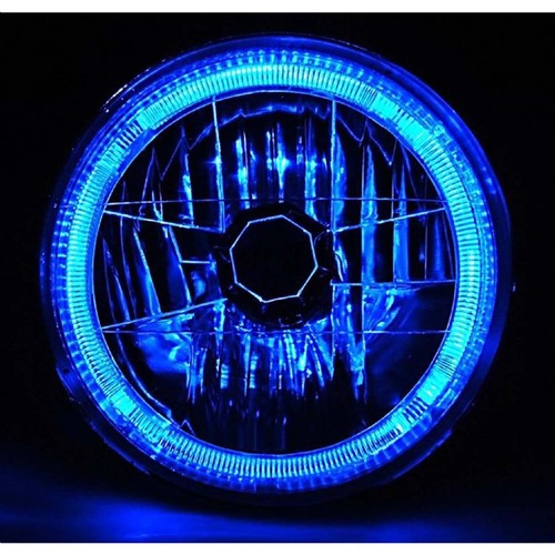 7" Halogen Crystal Clear Blue LED Halo Ring H4 Light Bulb Motorcycle ...