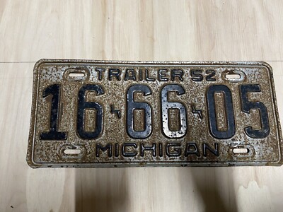 1952 Michigan Trailer License Plate # 16-66-05 | eBay
