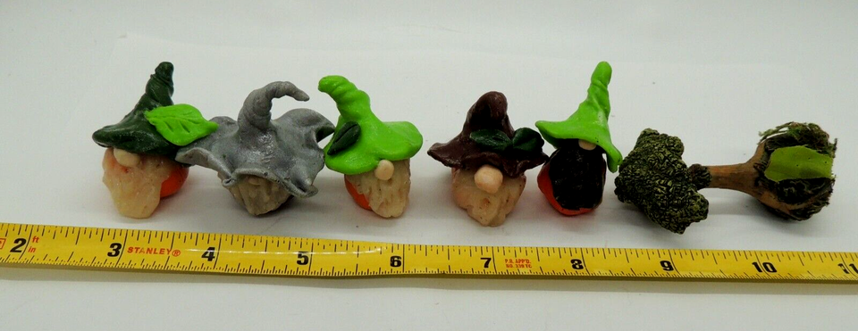 Miniature Clay Gnome Set 5 Gnomes 1 Tree Fairy Garden Diorama Fall ...