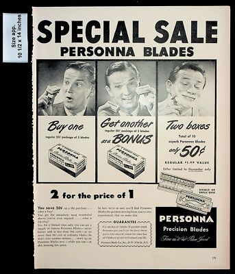 1948 Personna Precision Blades Razor Shaver Man Smile Vintage Print Ad ...