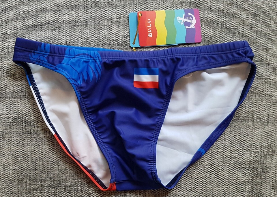 MENS Swimming Briefs Trunks France country French flag 3cm seam Size M ...