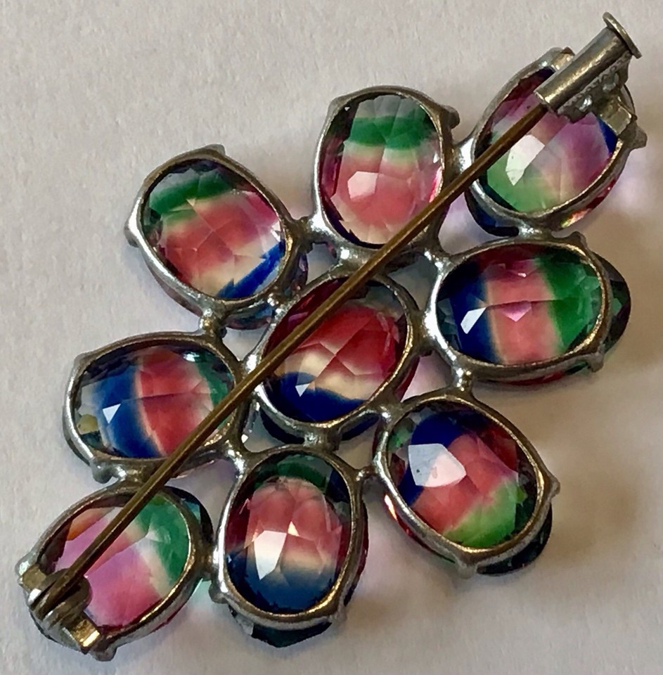 ANTIQUE CZECHOSLOVAKIA IRIS RAINBOW RHINESTONE BROOCH SASH PIN ...