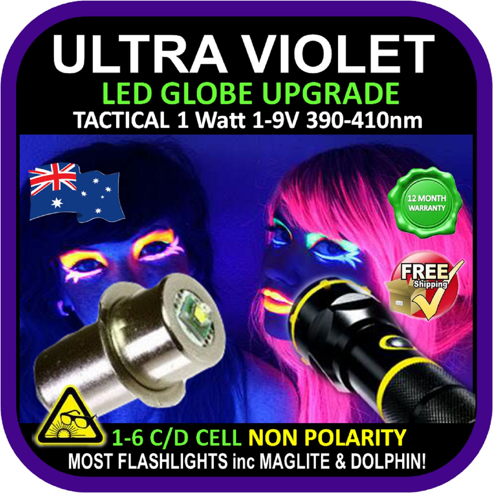 MAGLITE UPGRADE LED UV 1-9V BULB GLOBE DOLPHIN FLASHLIGHT TORCH 390 ...
