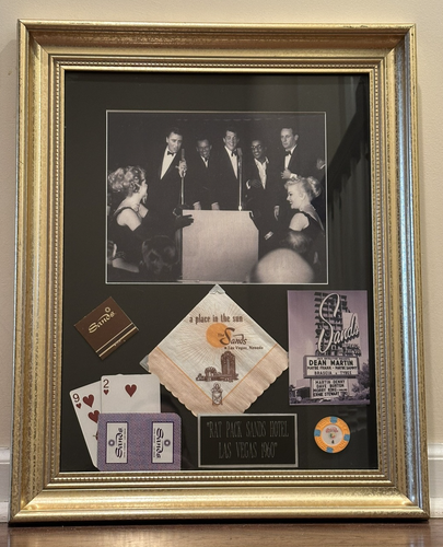 Rat Pack Framed Photo Collage Vegas Sands w/napkin, cards, matchbook ...