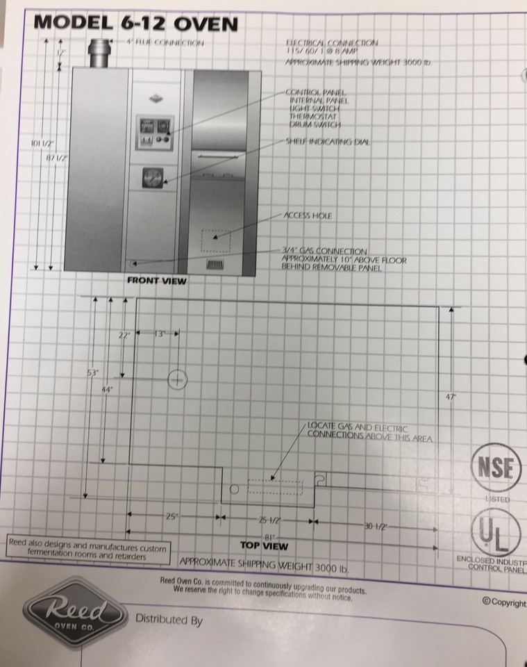 Reed Rotary Oven - Side-Winder - 6/12 - NG - 115V - Bakery / Cookie ...