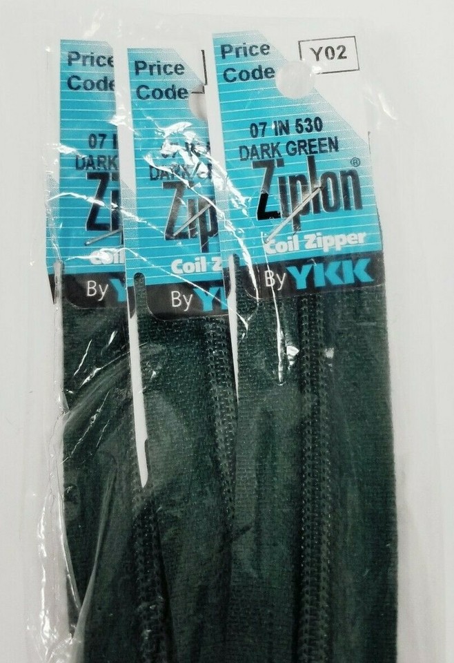 YKK Ziplon 7" Coil Zipper Nylon Teeth Closed Bottom Pack of 3 New ...