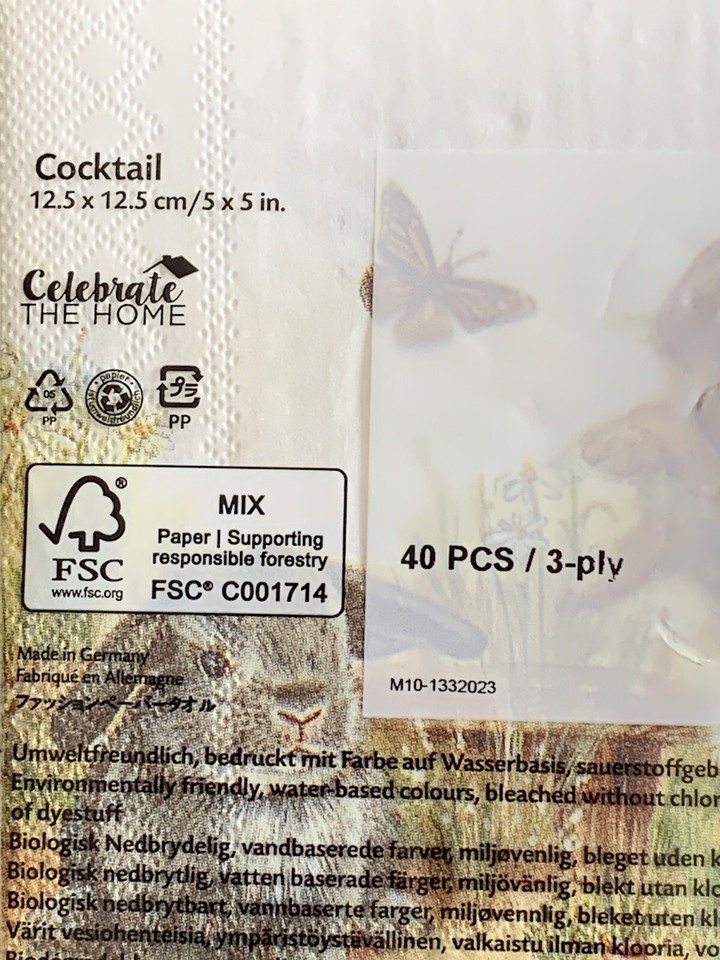 Bunny Rabbit Floral Beverage Napkins PAPER Easter Spring 40 Count 3 Ply ...