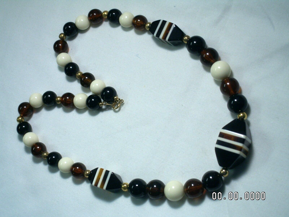 Vintage Color Oro, Marroncino, Nero, Marrone & Ambra Lucite Collana ...