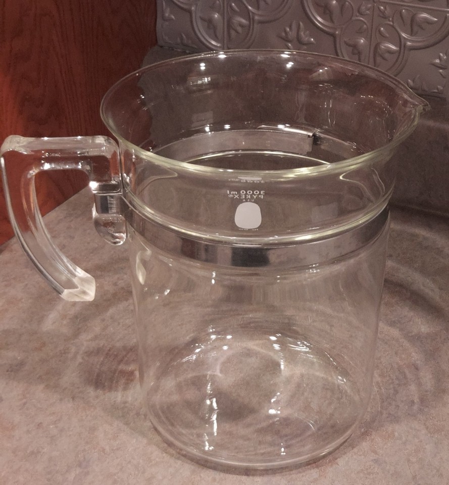Vintage Pyrex Glass Beaker 3000 ml w/ Glass Handle Stainless Steel ...