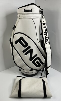 Ping 6 Way Black & White Leather Golf Bag & Rain Cover | eBay