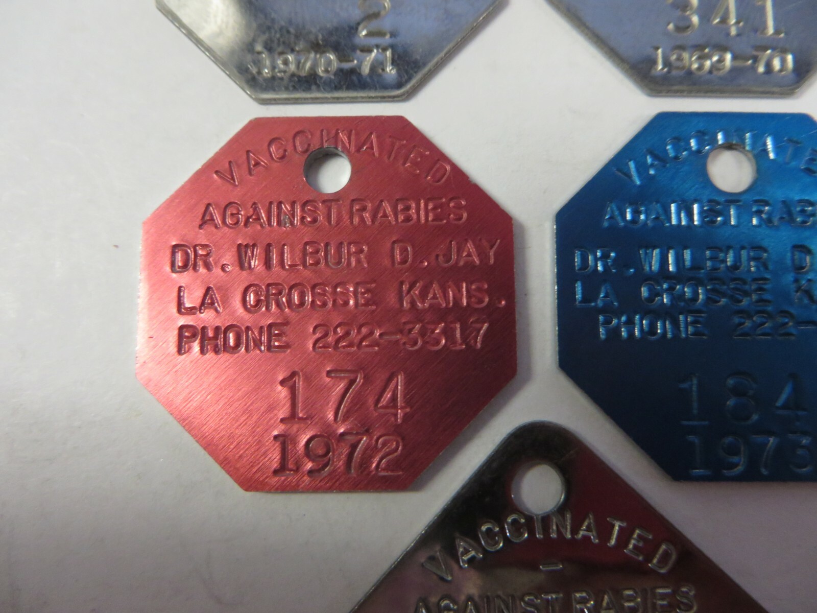 Vtg Lot Dog Tag License Rabies Vaccine LaCROSSE, KANSAS Dr. Wilbur Jay ...