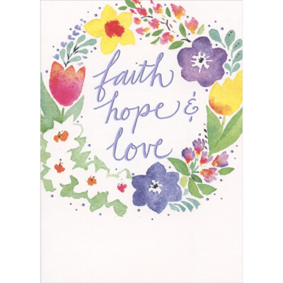 Faith Hope and Love Watercolor Floral Wreath Religious Easter Card | eBay