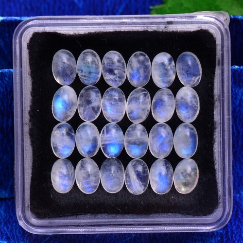 24 Pcs Natural Blue Fire Moonstone 6mm 4mm Oval Cabochon Gemstones ...
