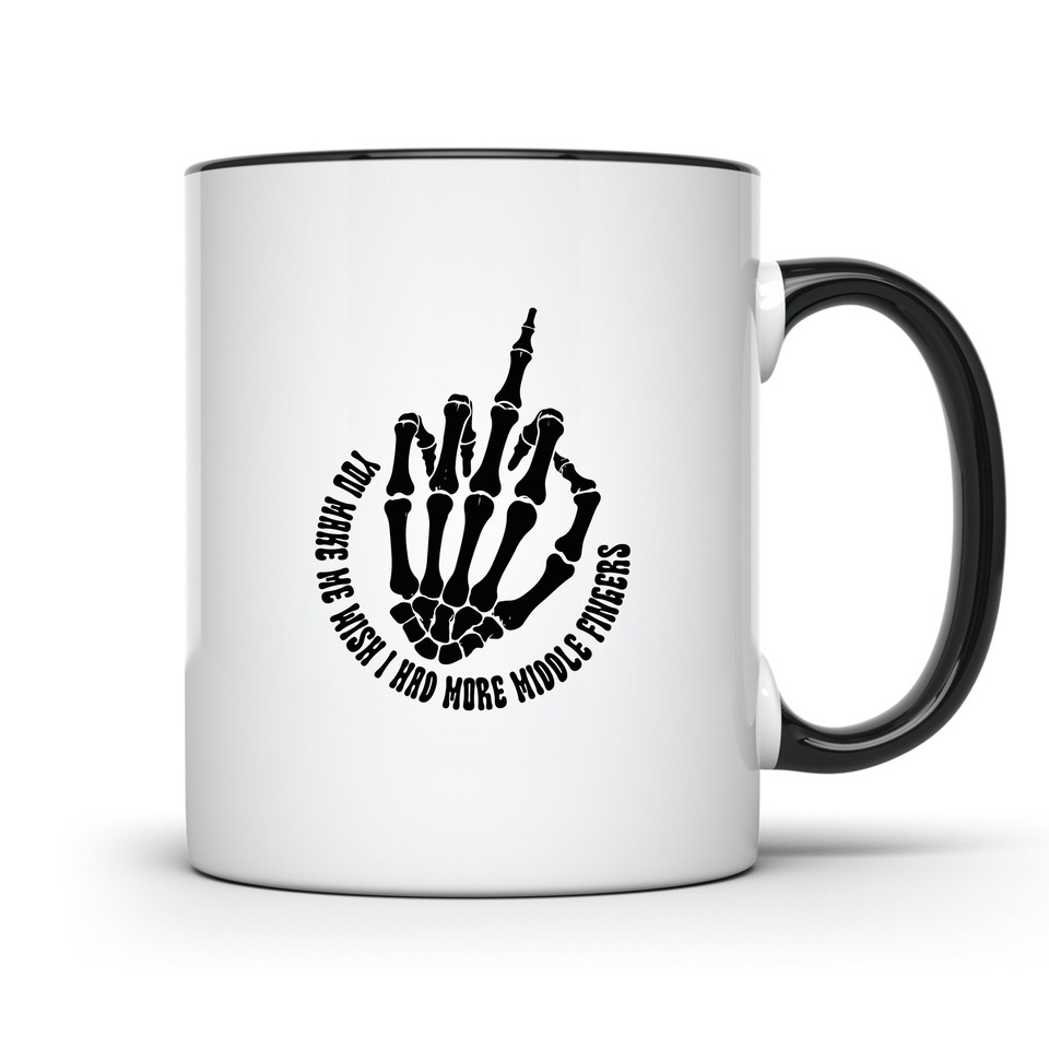 FUNNY MIDDLE FINGER SKELETON MUG UNIQUE SKELETON HAND GESTURE COFFEE ...
