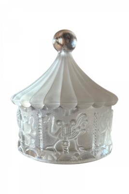 GOEBEL vintage frosted lead crystal CAROUSEL candy cookie jar dish w ...
