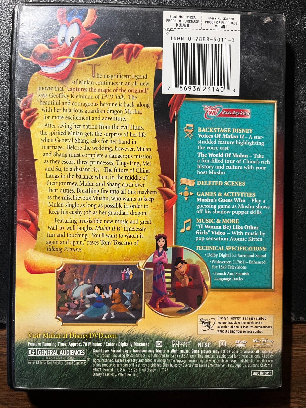 Mulan II (DVD, 2005) Walt Disney Pictures Presents 786936231403| eBay