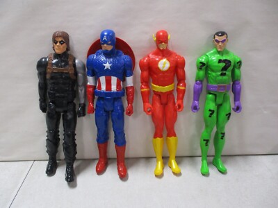 4 DC and Marvel 12 Inch Action Figures with Riddler, Flash, Captain ...