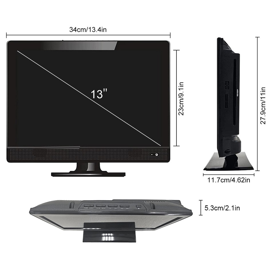 13.3" Portable Rechargeable HD LED TV with Antenna HDMI DVD VGA RCA USB ...