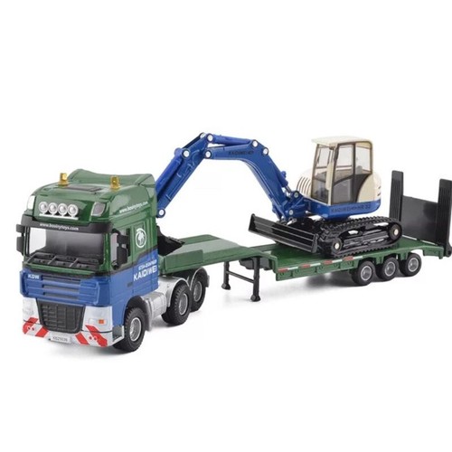 Diecast Low Loader Truck with Excavator 1:50 Scale Heavy Construction ...