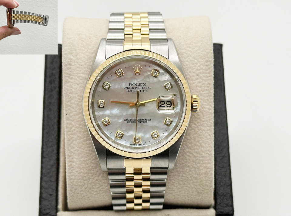 Rolex Datejust 16233 Factory Mother Of Pearl Diamond Dial 18K Gold ...