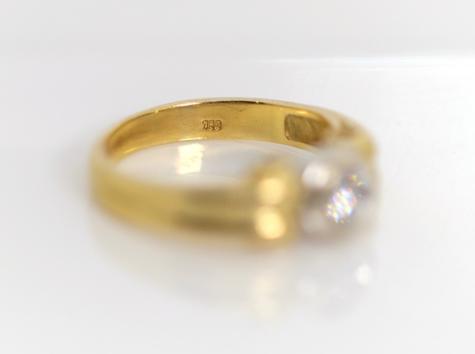 Ladies Yellow Gold Ring 750 - 18Kt Solitaire Brilliant Diamond 0.2Ct ...