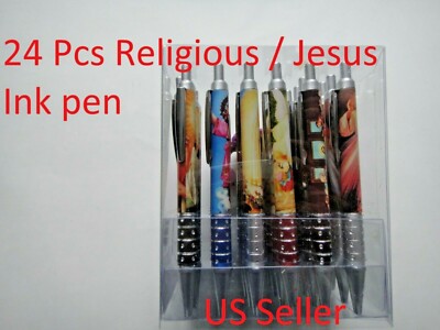 24X-BLACK Ballpoint Christmas Religious / Jesus gift Ink Pen w. silver ...