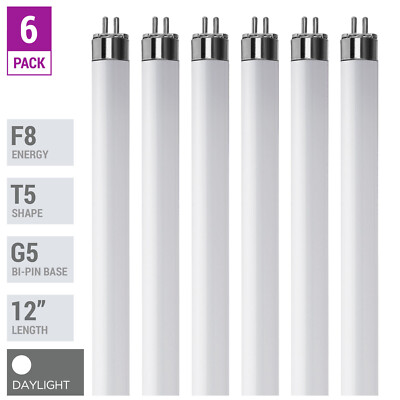 6 Pack F8T5 D 65K Tube 12" Inches 8W Watt T5 Mini Bi 2-Pin G5 6500K ...