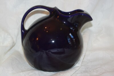 HALL Pottery Retro Ball Shape LARGE BLUE Water Juice Pitcher w/ Ice Lip ...