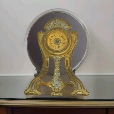 Vintage Nouveau Gilded Brass/Metal Clock Pat Pend | eBay