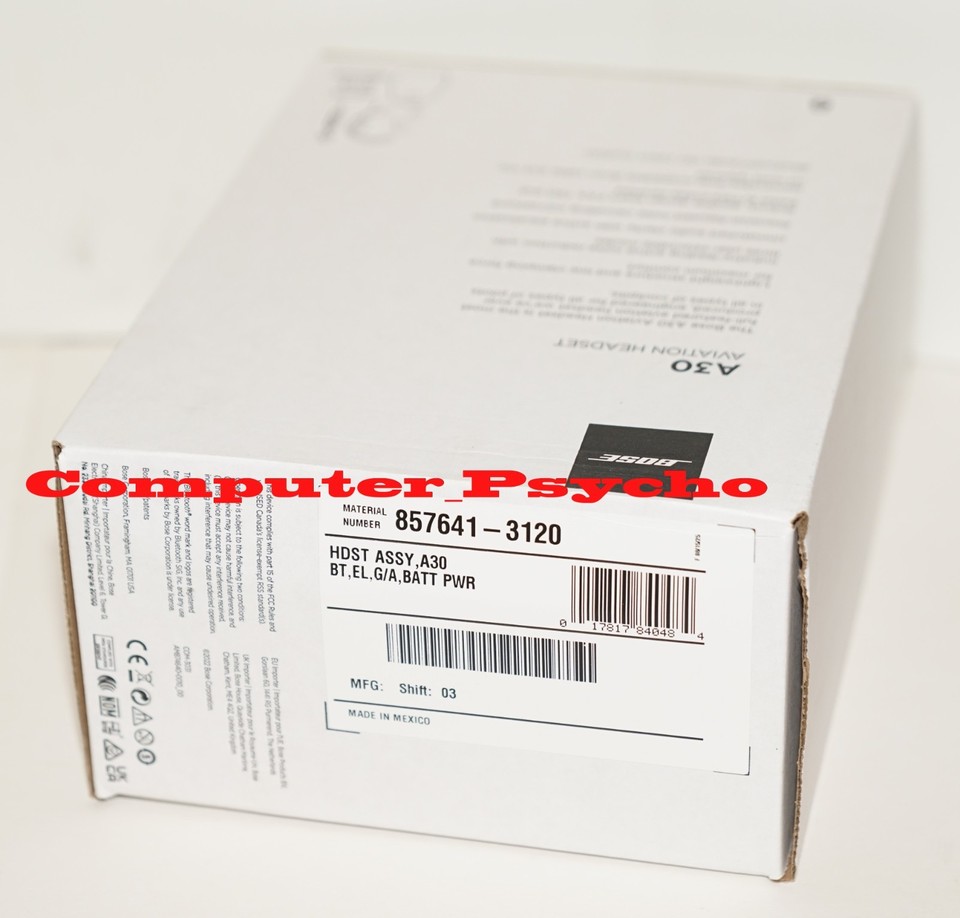 BOSE A30 857641-3120 AVIATION HEADSET BLUETOOTH BATTERY DUAL PLUG ...