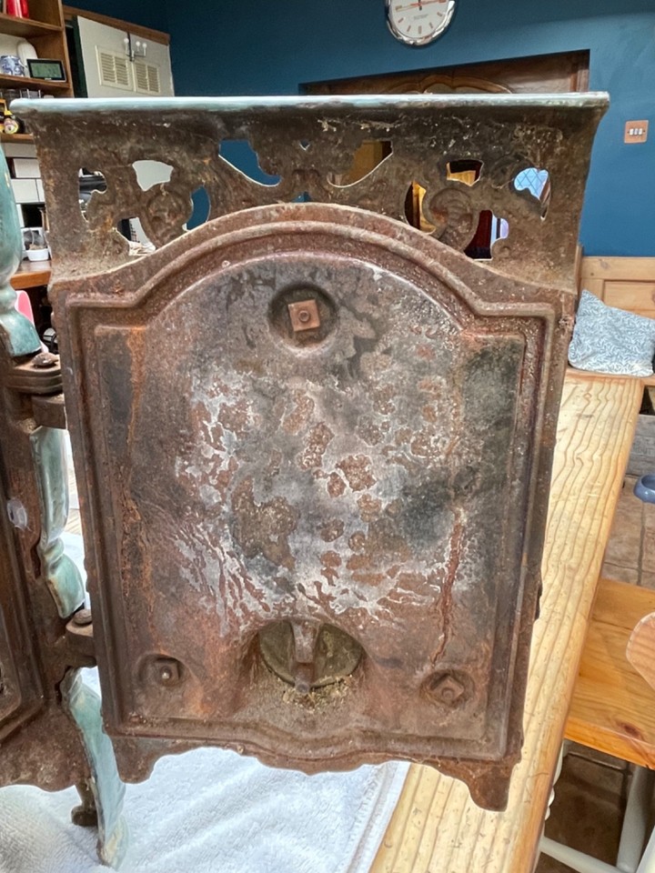 Antique French cast iron enamelled wood burning stove vgc canal boat ...