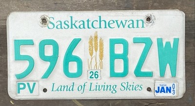 2003 Saskatchewan Canada License Plate #596 BZW Wheat LAND OF LIVING ...