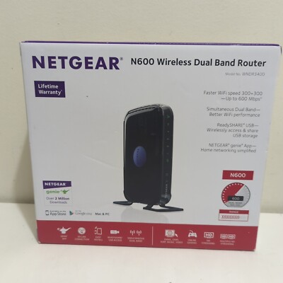 NETGEAR N600 Wireless Dual Band Router Wi-Fi WNDR3400 300+ Mbps New ...