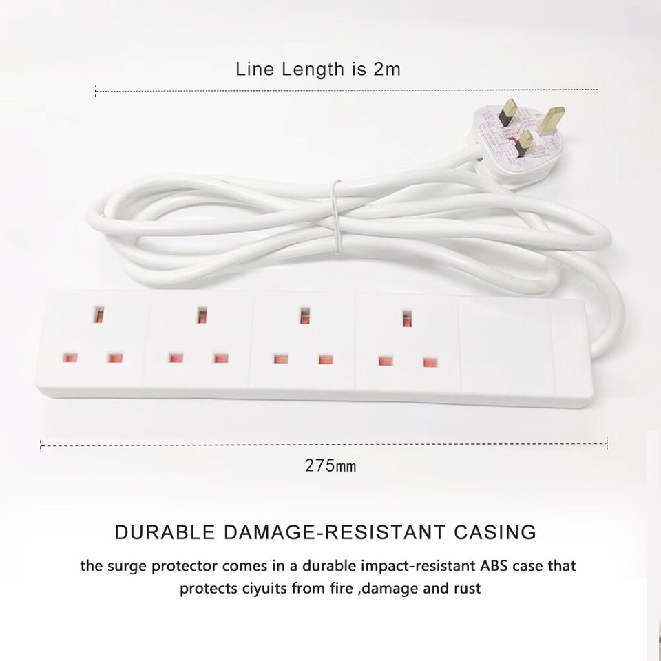 Extrastar Mains Electric Extension Lead 1/2/4/6 Gang 1/2/3/5M Cable 13A ...