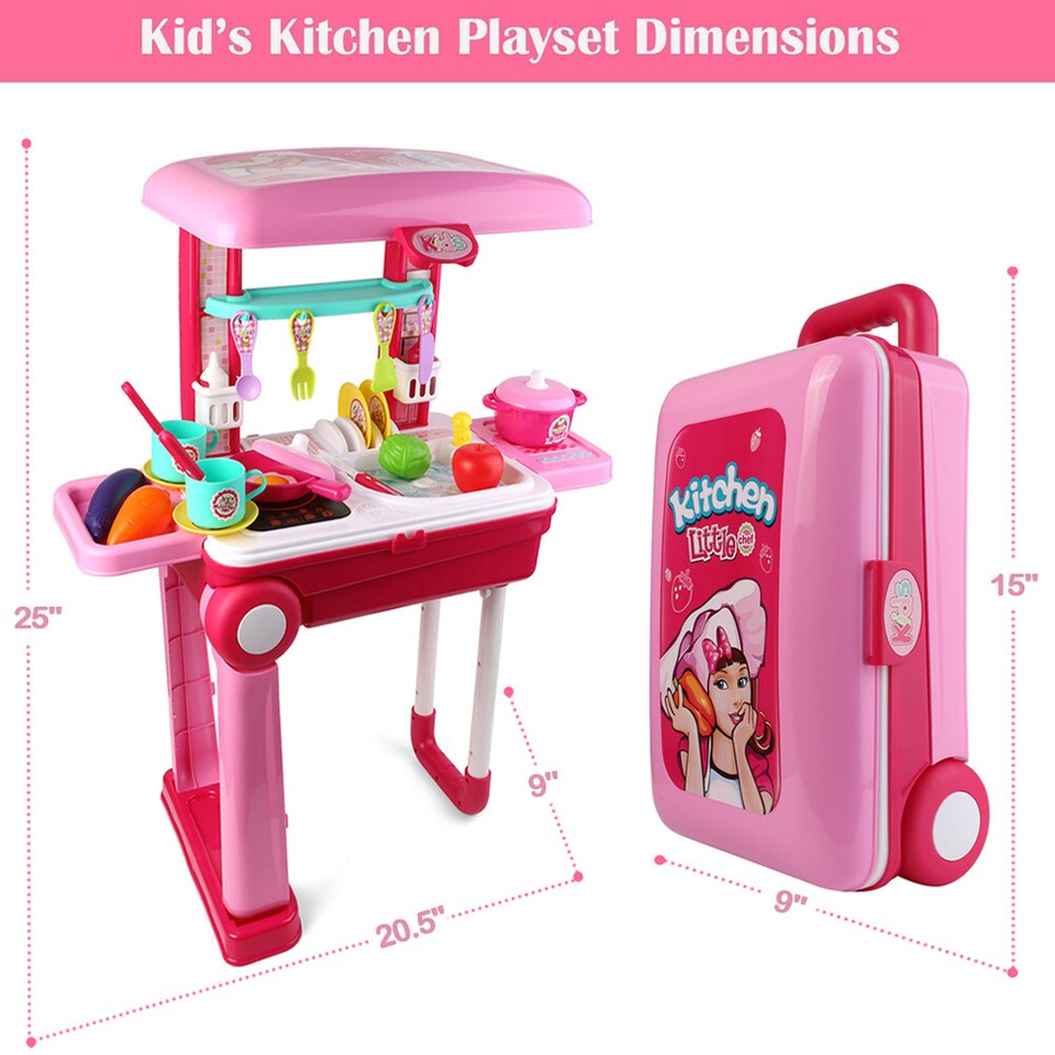 Portable Fold Luggage Case Kitchen Gourmet Cooking Chef Pretend Playset ...