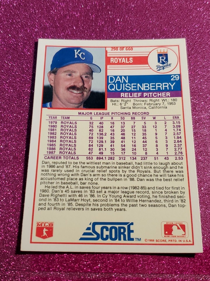 1988 Score Baseball #290 Dan Quisenberry Kansas City Royals | eBay