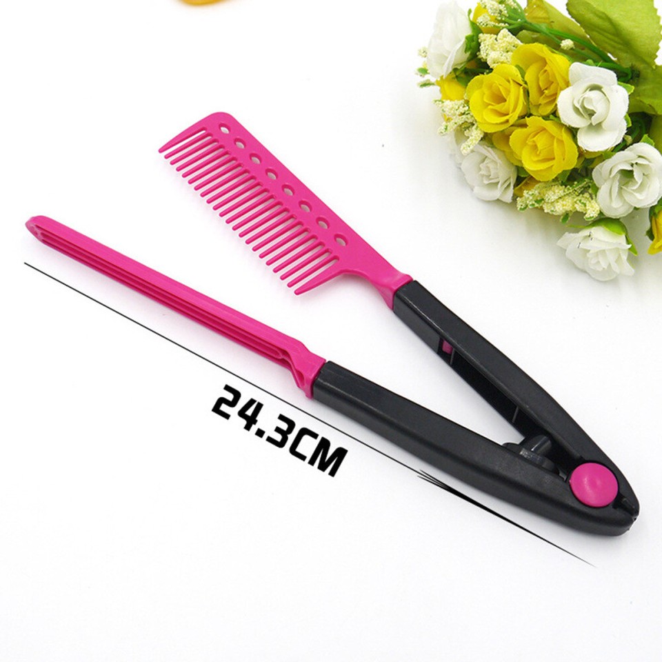 Spring Grip Straightening Comb Flat Iron Comb for Hair V Shape Salon ...