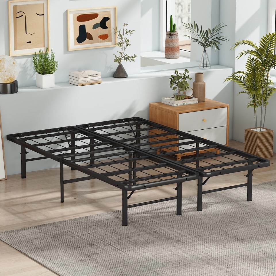 New Modern Bi-Fold Folding Platform Metal Bed Frame Mattress Foundation ...